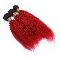 China T1B Red Kinky Curly Remy Human Hair Bundles 10-28 Inch Brazilian Sew In Weave 3 Bundles Set for sale