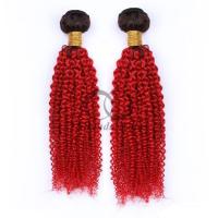 China T1B Red Kinky Curly Remy Human Hair Bundles 10-28 Inch Brazilian Sew In Weave 3 Bundles Set for sale
