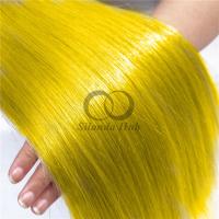 China Straight Remy Human Hair Bundles #T1B Yellow Brazilian Weave 10-28 Inch 3 Bundles for sale