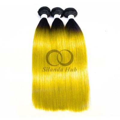 China Straight Remy Human Hair Bundles #T1B Yellow Brazilian Weave 10-28 Inch 3 Bundles for sale