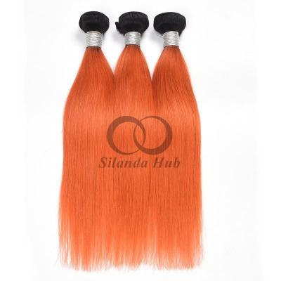 China T1B Orange Red Straight Remy Human Hair Bundles Sew In Weave Brazilian 10 to 28 Inch 3 Bundles for sale