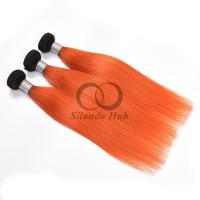 China T1B Orange Red Straight Remy Human Hair Bundles Sew In Weave Brazilian 10 to 28 Inch 3 Bundles for sale