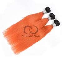 China T1B Orange Red Straight Remy Human Hair Bundles Sew In Weave Brazilian 10 to 28 Inch 3 Bundles for sale