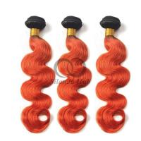 China T1B Orange Red Body Wave Remy Human Hair Bundles 10-28 Inch Brazilian Sew In Weave for sale