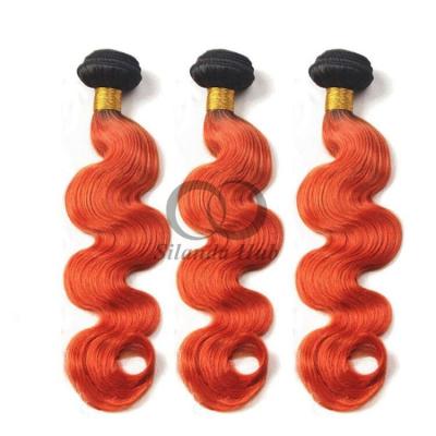 China T1B Orange Red Body Wave Remy Human Hair Bundles 10-28 Inch Brazilian Sew In Weave for sale