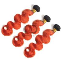China T1B Orange Red Body Wave Remy Human Hair Bundles 10-28 Inch Brazilian Sew In Weave for sale