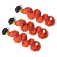 China T1B Orange Red Body Wave Remy Human Hair Bundles 10-28 Inch Brazilian Sew In Weave for sale