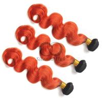 China T1B Orange Red Body Wave Remy Human Hair Bundles 10-28 Inch Brazilian Sew In Weave for sale