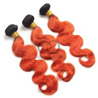 China T1B Orange Red Body Wave Remy Human Hair Bundles 10-28 Inch Brazilian Sew In Weave for sale
