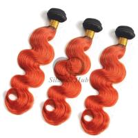 China T1B Orange Red Body Wave Remy Human Hair Bundles 10-28 Inch Brazilian Sew In Weave for sale