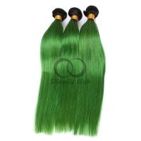 China Remy Human Hair Bundles Straight #T1B Green Brazilian Weave 10-28 Inch 3 Bundles for sale
