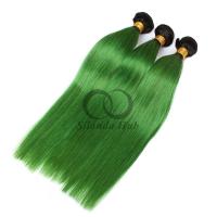 China Remy Human Hair Bundles Straight #T1B Green Brazilian Weave 10-28 Inch 3 Bundles for sale
