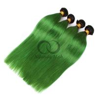 China Remy Human Hair Bundles Straight #T1B Green Brazilian Weave 10-28 Inch 3 Bundles for sale