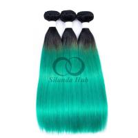 China Straight Remy Human Hair Bundles #T1B Green Brazilian Weave 10-28 Inch 3 Bundles Per Set for sale