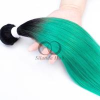 China Straight Remy Human Hair Bundles #T1B Green Brazilian Weave 10-28 Inch 3 Bundles Per Set for sale