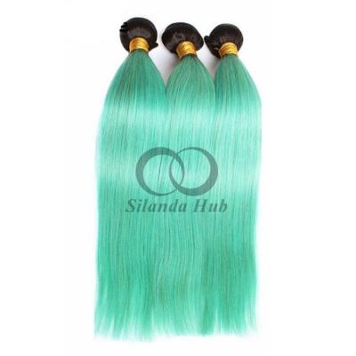 China Straight Remy Human Hair Bundles #T1B Green Brazilian Weave 10-28 Inch 3 Bundles for sale