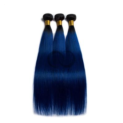 China T1B Blue Straight Remy Human Hair Bundles 3 Bundles Per Set 10 to 28 Inch Brazilian Weave for sale