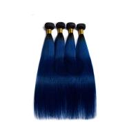 China T1B Blue Straight Remy Human Hair Bundles 3 Bundles Per Set 10 to 28 Inch Brazilian Weave for sale