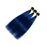 China T1B Blue Straight Remy Human Hair Bundles 3 Bundles Per Set 10 to 28 Inch Brazilian Weave for sale