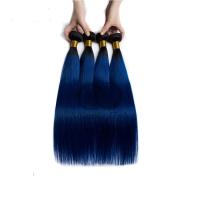China T1B Blue Straight Remy Human Hair Bundles 3 Bundles Per Set 10 to 28 Inch Brazilian Weave for sale