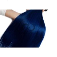 China T1B Blue Straight Remy Human Hair Bundles 3 Bundles Per Set 10 to 28 Inch Brazilian Weave for sale