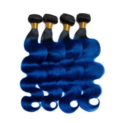 China T1B Blue Body Wave Remy Human Hair Bundles 10-28 Inch Sew In Weave Brazilian Bundle Deals for sale