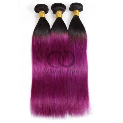 China T1B Purple Straight Remy Human Hair Bundles Sew In Weave Brazilian 10-28 Inch 3 Bundles for sale