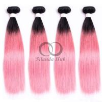 China T1B Pink Straight Remy Human Hair Bundles Sew In Weave Brazilian 3 Bundles 10-28 Inch for sale