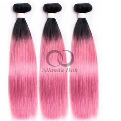 China T1B Pink Straight Remy Human Hair Bundles Sew In Weave Brazilian 3 Bundles 10-28 Inch for sale