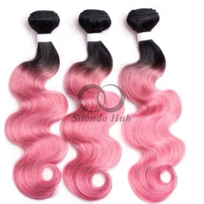 China T1B Pink Body Wave Remy Human Hair Bundles 10-28 Inch Brazilian Sew In Weave 3 Bundles for sale