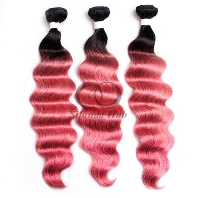 China T1B Pink Loose Deep Wave Remy Human Hair Bundles 10-28 Inch Brazilian Sew In Weave for sale