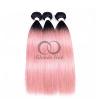 China Straight Remy Human Hair Bundles #T1B Pink 10-28 Inch Double Wefted Sew In Weave for sale
