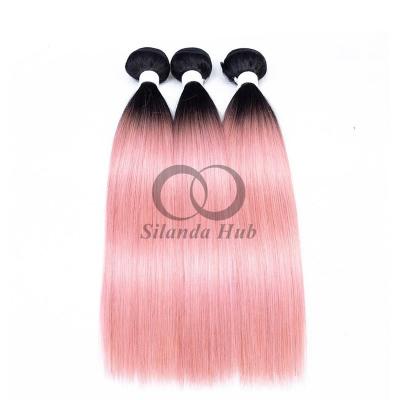 China Straight Remy Human Hair Bundles #T1B Pink 10-28 Inch Double Wefted Sew In Weave for sale