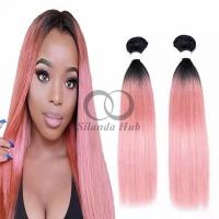 China Straight Remy Human Hair Bundles #T1B Pink 10-28 Inch Double Wefted Sew In Weave for sale