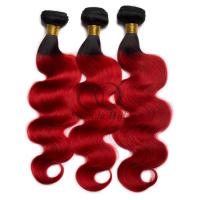China T1B Red Body Wave Remy Human Hair Bundles 3 Bundles Per Set 10 to 28 Inch Brazilian Sew In Weave for sale