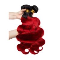 China T1B Red Body Wave Remy Human Hair Bundles 3 Bundles Per Set 10 to 28 Inch Brazilian Sew In Weave for sale