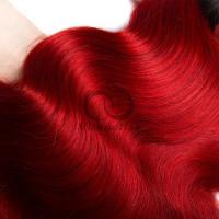 China T1B Red Body Wave Remy Human Hair Bundles 3 Bundles Per Set 10 to 28 Inch Brazilian Sew In Weave for sale