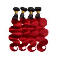 China T1B Red Body Wave Remy Human Hair Bundles 3 Bundles Per Set 10 to 28 Inch Brazilian Sew In Weave for sale