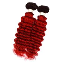China T1B Red Deep Wave Remy Human Hair Bundles 10-28 Inch Brazilian Sew In Weave 3 Bundles for sale