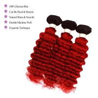 China T1B Red Deep Wave Remy Human Hair Bundles 10-28 Inch Brazilian Sew In Weave 3 Bundles for sale