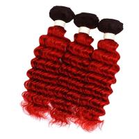 China T1B Red Deep Wave Remy Human Hair Bundles 10-28 Inch Brazilian Sew In Weave 3 Bundles for sale