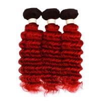 China T1B Red Deep Wave Remy Human Hair Bundles 10-28 Inch Brazilian Sew In Weave 3 Bundles for sale
