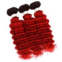 China T1B Red Deep Wave Remy Human Hair Bundles 10-28 Inch Brazilian Sew In Weave 3 Bundles for sale