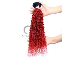 China T1B Red Kinky Curly Remy Human Hair Bundles 10-28 Inch Brazilian Sew In Weave 3 Bundles Set for sale