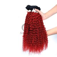 China T1B Red Kinky Curly Remy Human Hair Bundles 10-28 Inch Brazilian Sew In Weave 3 Bundles Set for sale