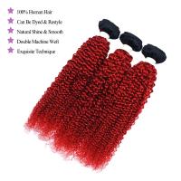China T1B Red Kinky Curly Remy Human Hair Bundles 10-28 Inch Brazilian Sew In Weave 3 Bundles Set for sale