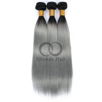 China Straight Remy Human Hair Bundles #T1B Grey Brazilian Weave 10-28 Inch 3 Bundles for sale