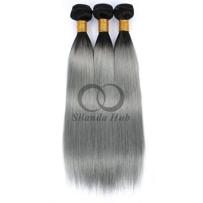 China Straight Remy Human Hair Bundles #T1B Grey Brazilian Weave 10-28 Inch 3 Bundles for sale