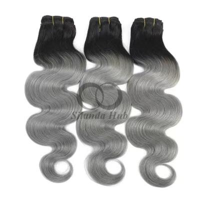 China T1B Grey Body Wave Remy Human Hair Bundles Sew In Weave Brazilian 10-28 Inch 3 Bundles for sale
