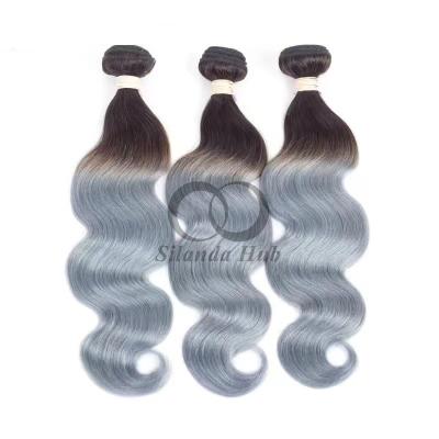 China T1B Grey Body Wave Remy Human Hair Bundles 10-28 Inch Brazilian Sew In Weave 3 Bundles for sale